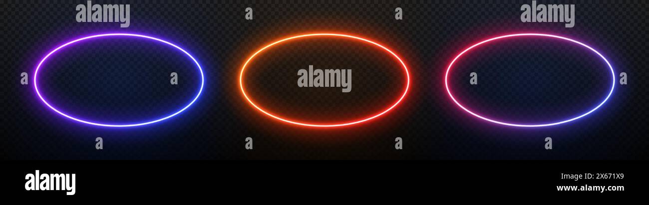 Neon oval light. Ellipse laser frame. Round led border. Electric ...