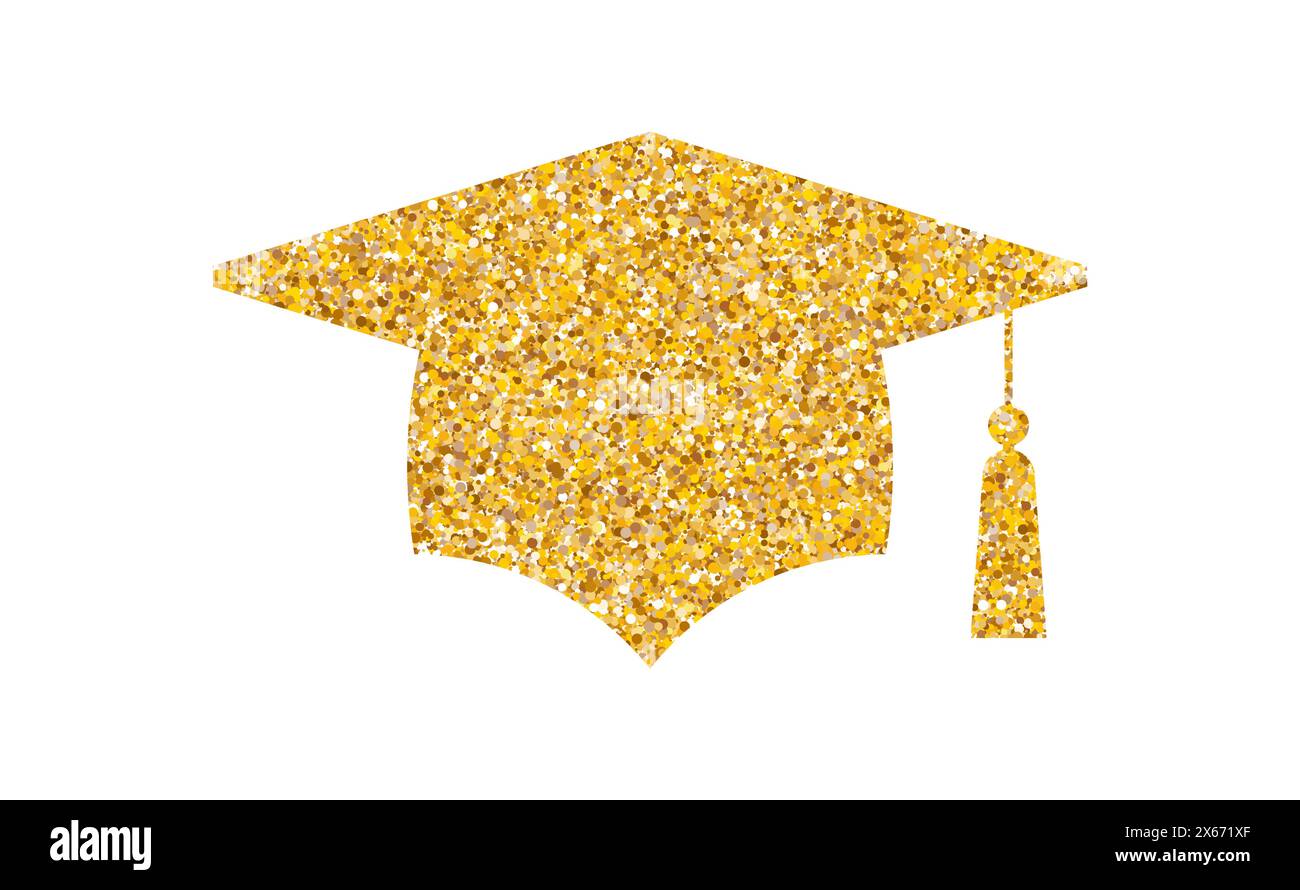 Graduation hat glitter logo. Graduate cap flat sparkling luxury gold ...