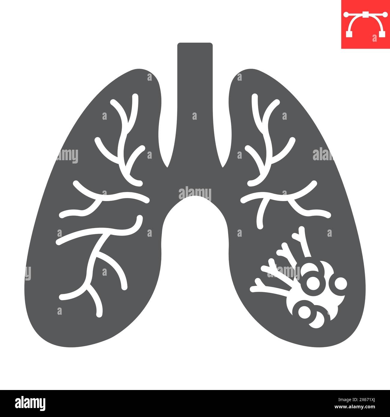 Lung cancer glyph icon, disease and cancer cell, lungs tumor vector icon, vector graphics ...