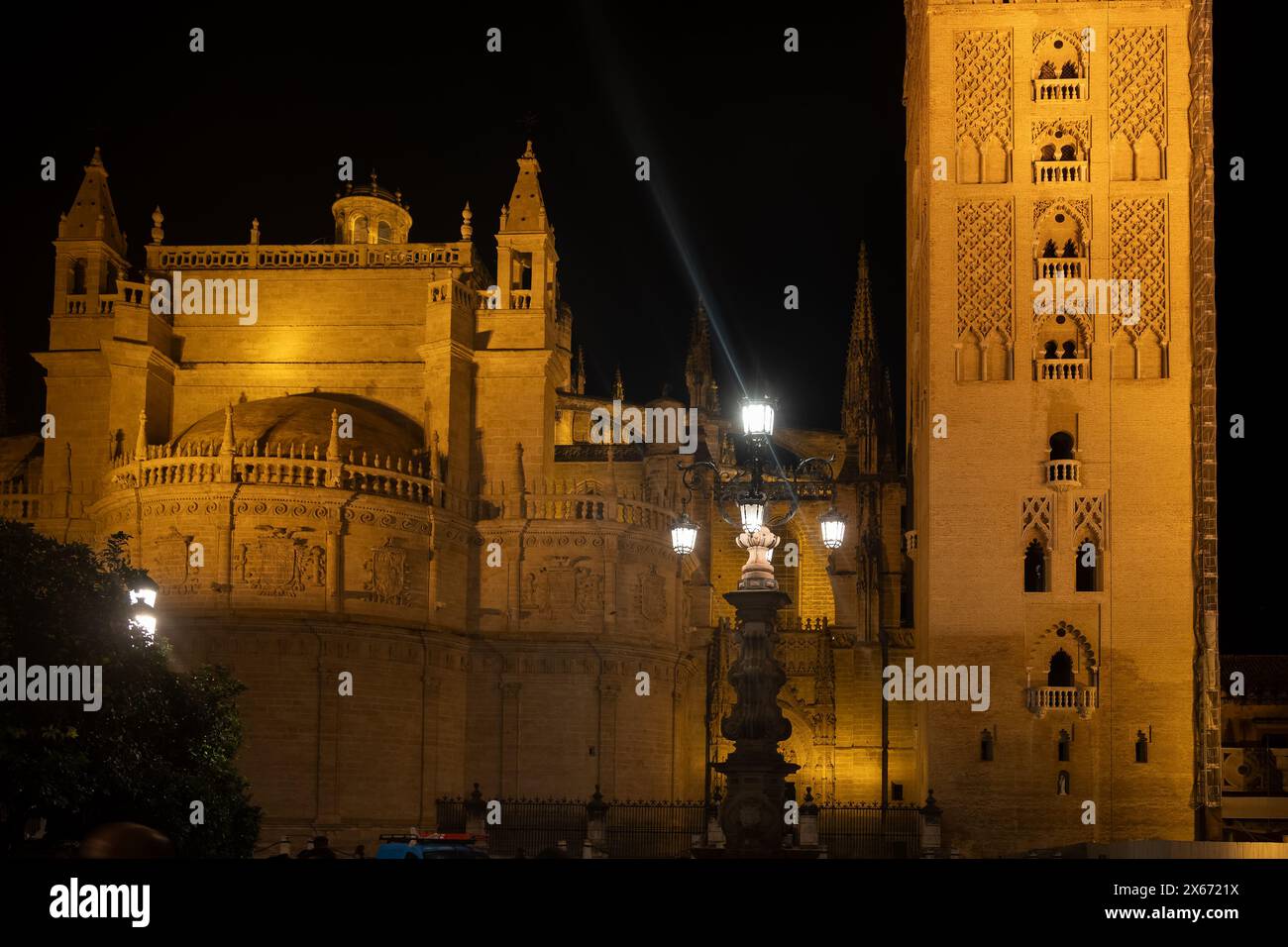 Seville Cathedral (Catedral de Sevilla) illuminated at night in city of ...