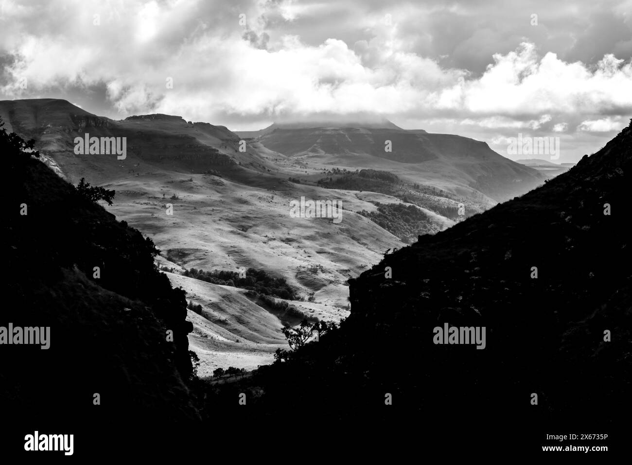 Dramatic black and white view of the Drakensberg mountains of South ...