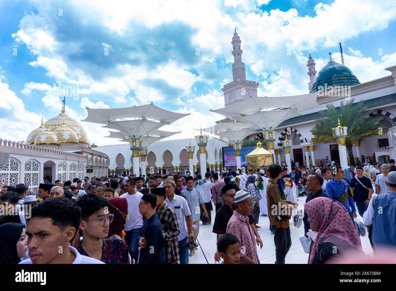 Crowded people at the beautiful Ar-Rahman mosque. This mosque has ...
