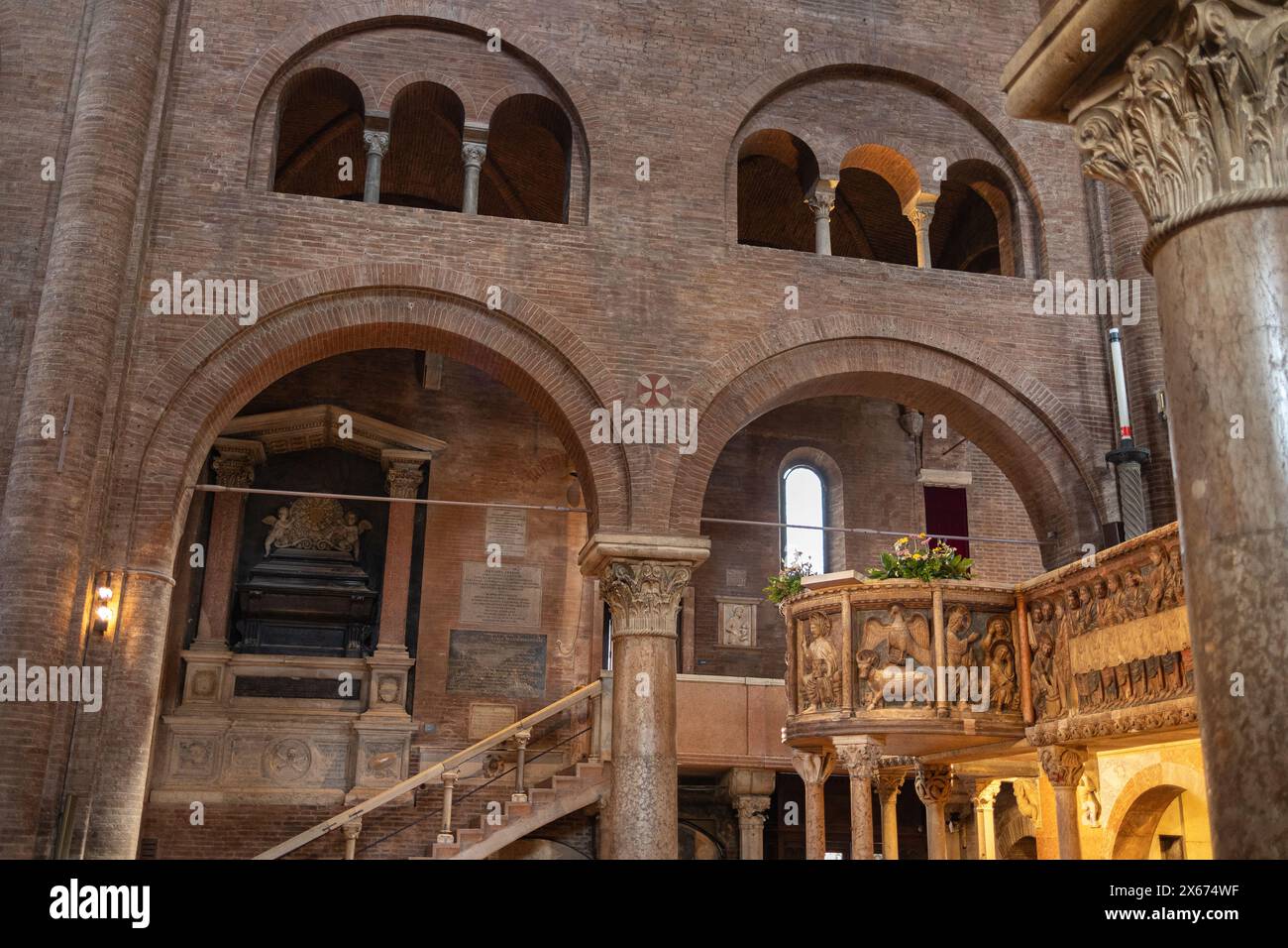 Side Staircase, Stage and Arches inside Modena Cathedral, Italy Stock ...