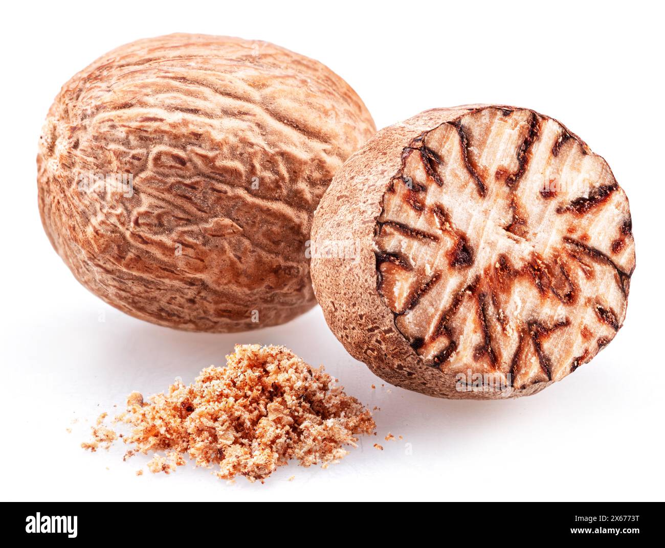 Nutmeg and ground nutmeg heap isolated on white background Stock Photo ...
