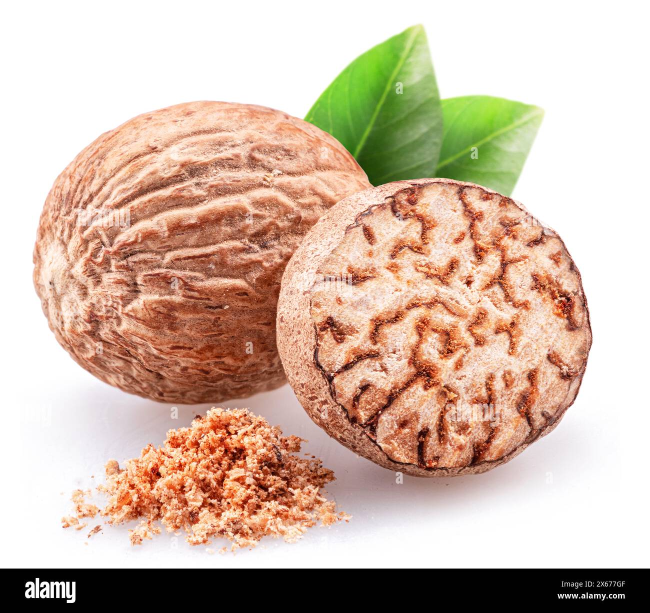 Nutmeg and ground nutmeg heap isolated on white background Stock Photo ...