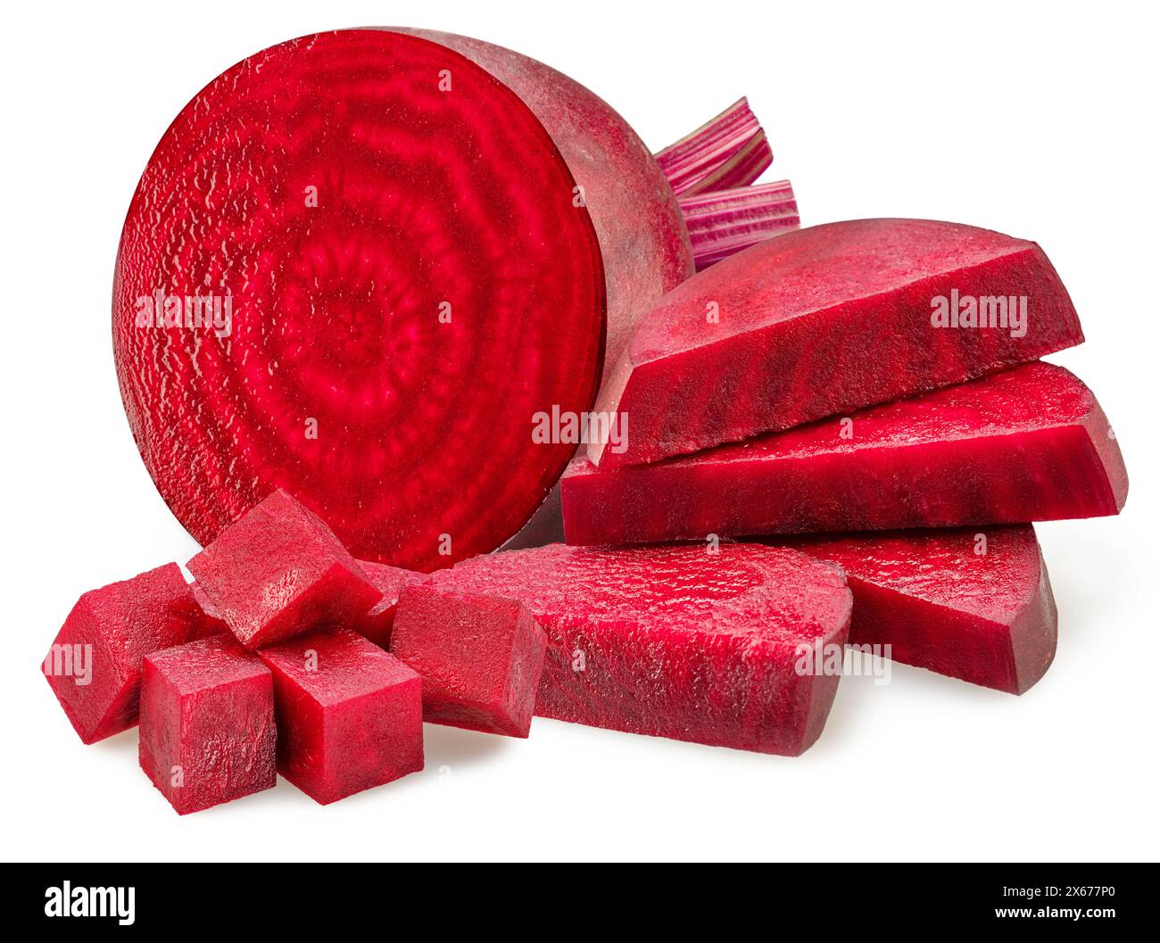 Red beetroot cross section and beetroot slices on white background ...