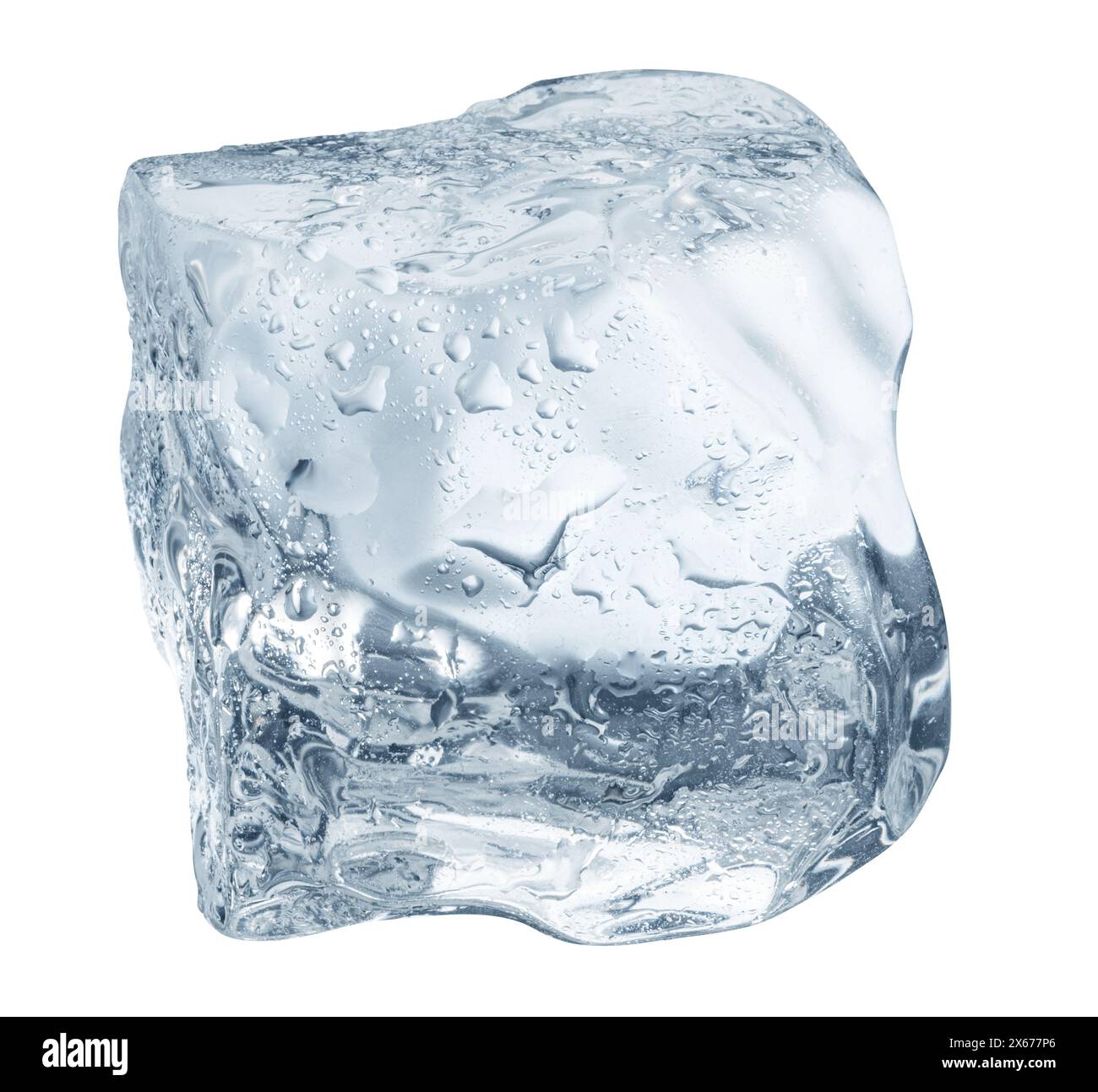 Melting ice cube covered with water drops on white background. File contains clipping path Stock ...