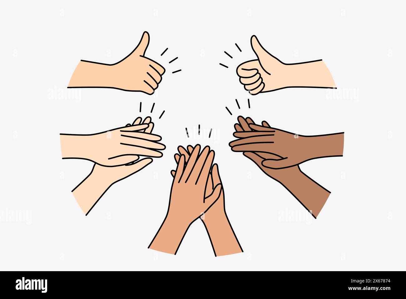 Hands of people applauding and showing thumbs up as sign of respect and ...