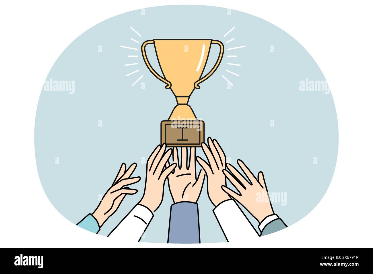 Employee hands reaching golden trophy work for achievement or ...