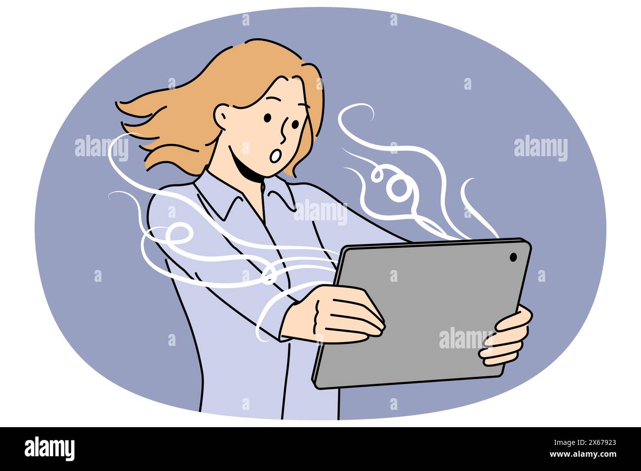 Stunned Woman Look At Tablet Screen Feel Shocked With Unbelievable News
