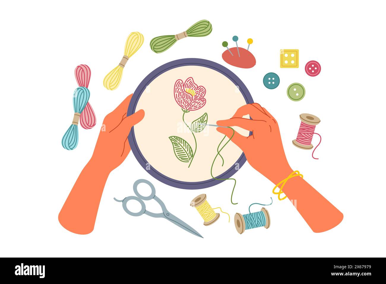 Hand using needle and thread Stock Vector Images - Alamy