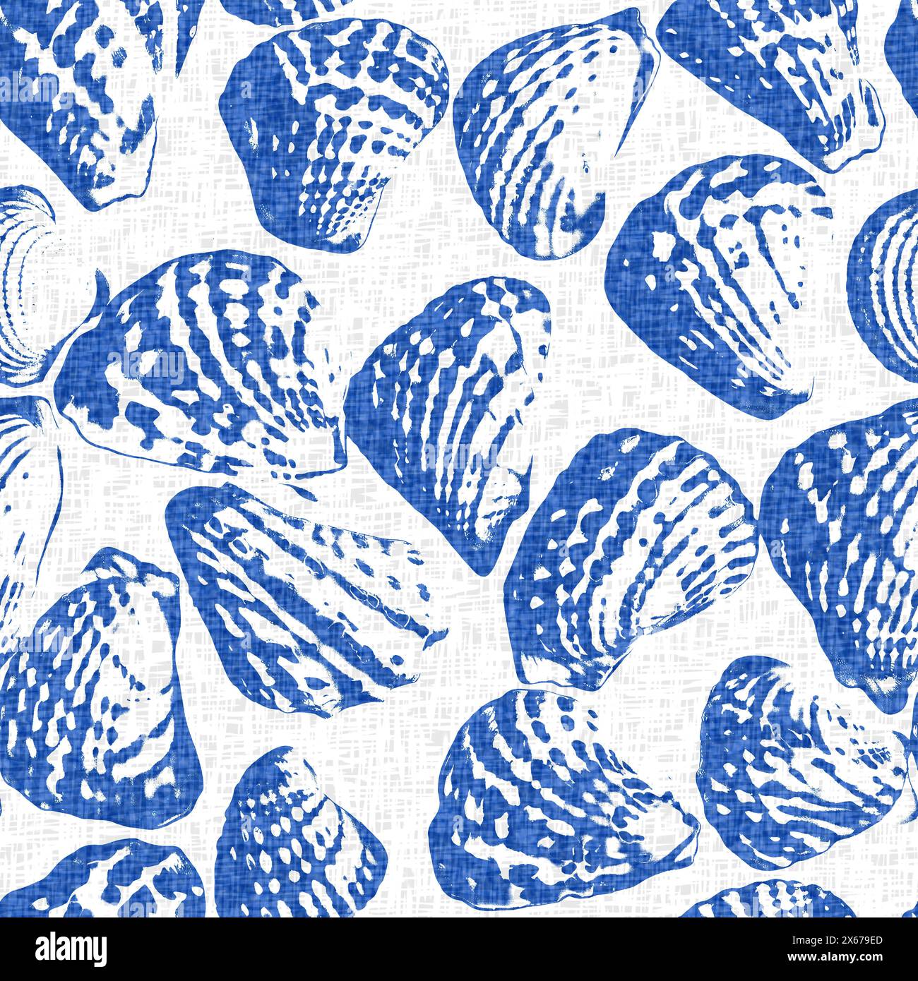Azure blue white shell motif with linen seamless batik background ...