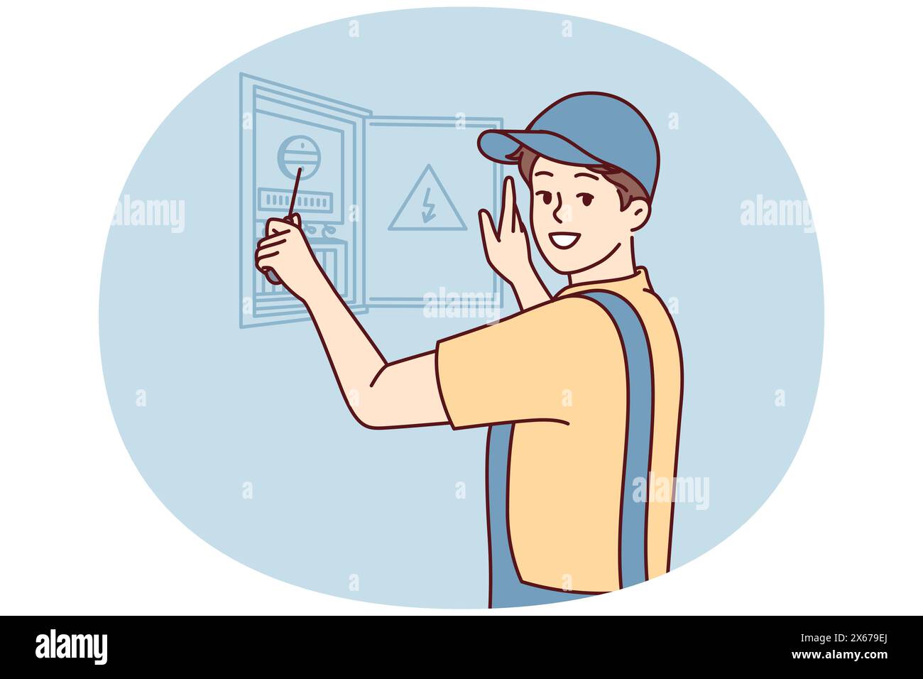 Man electrician is engaged in repair electrical appliances by opening ...