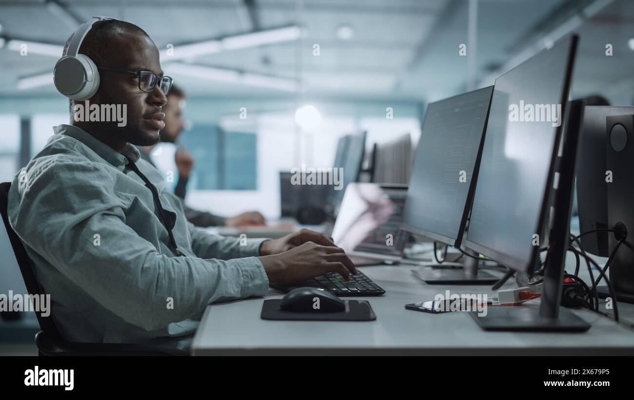 Man puts on headphones starts hi-res stock photography and images - Alamy