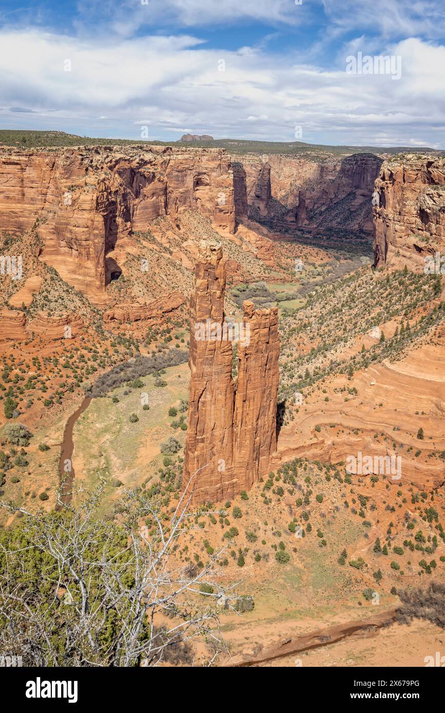 Iconic Spider rock - a towering sandstone spire seen from the south rim ...