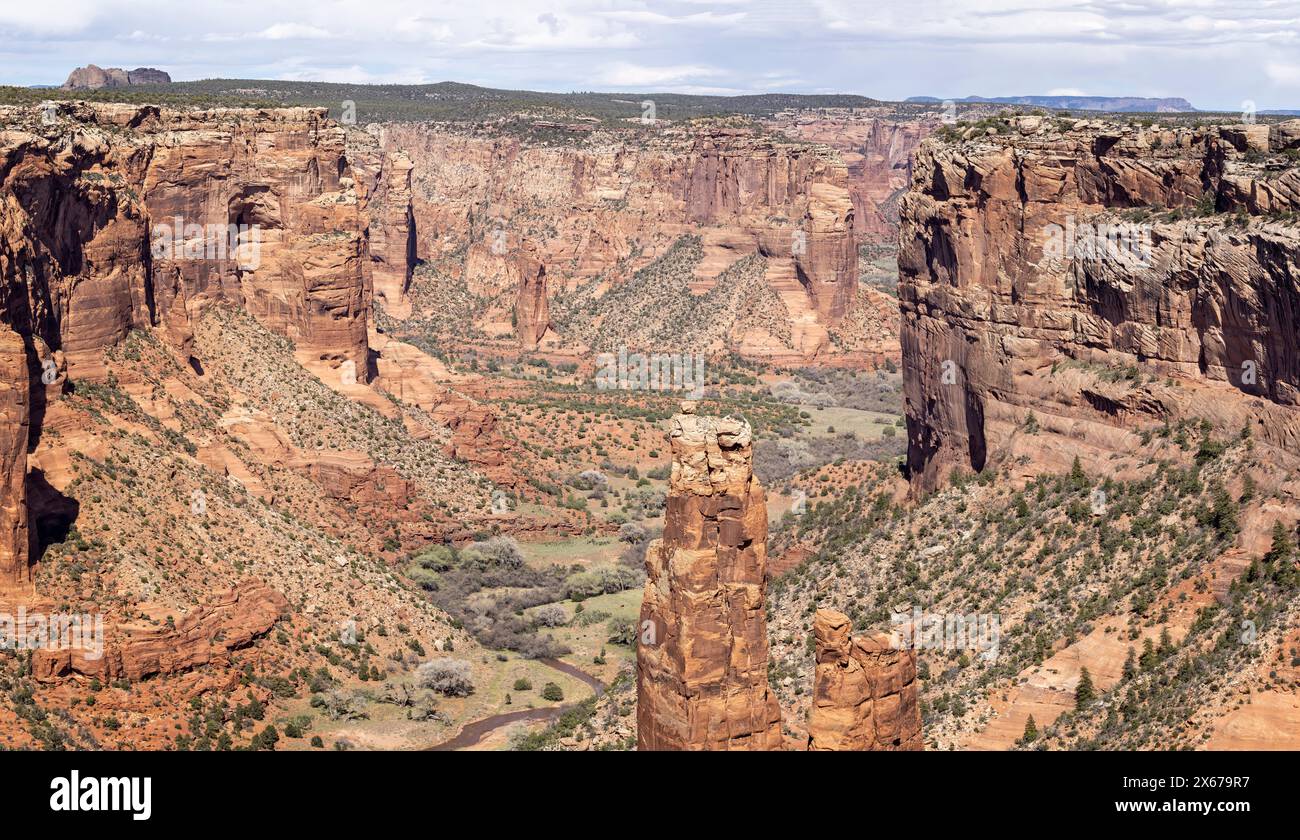 Close up of top of Iconic Spider rock - a towering sandstone spire seen ...