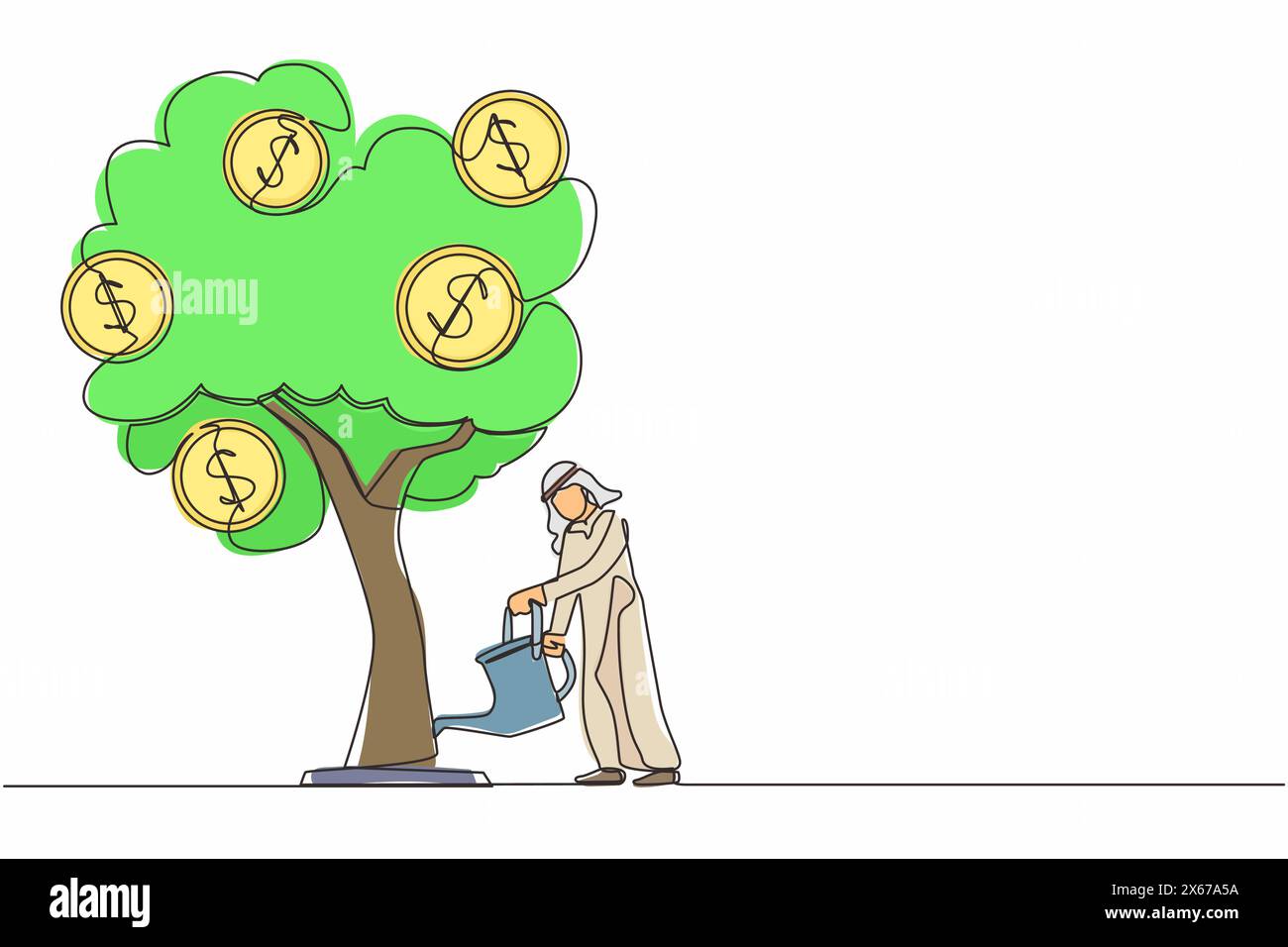Single continuous line drawing Arabic business investment with money ...