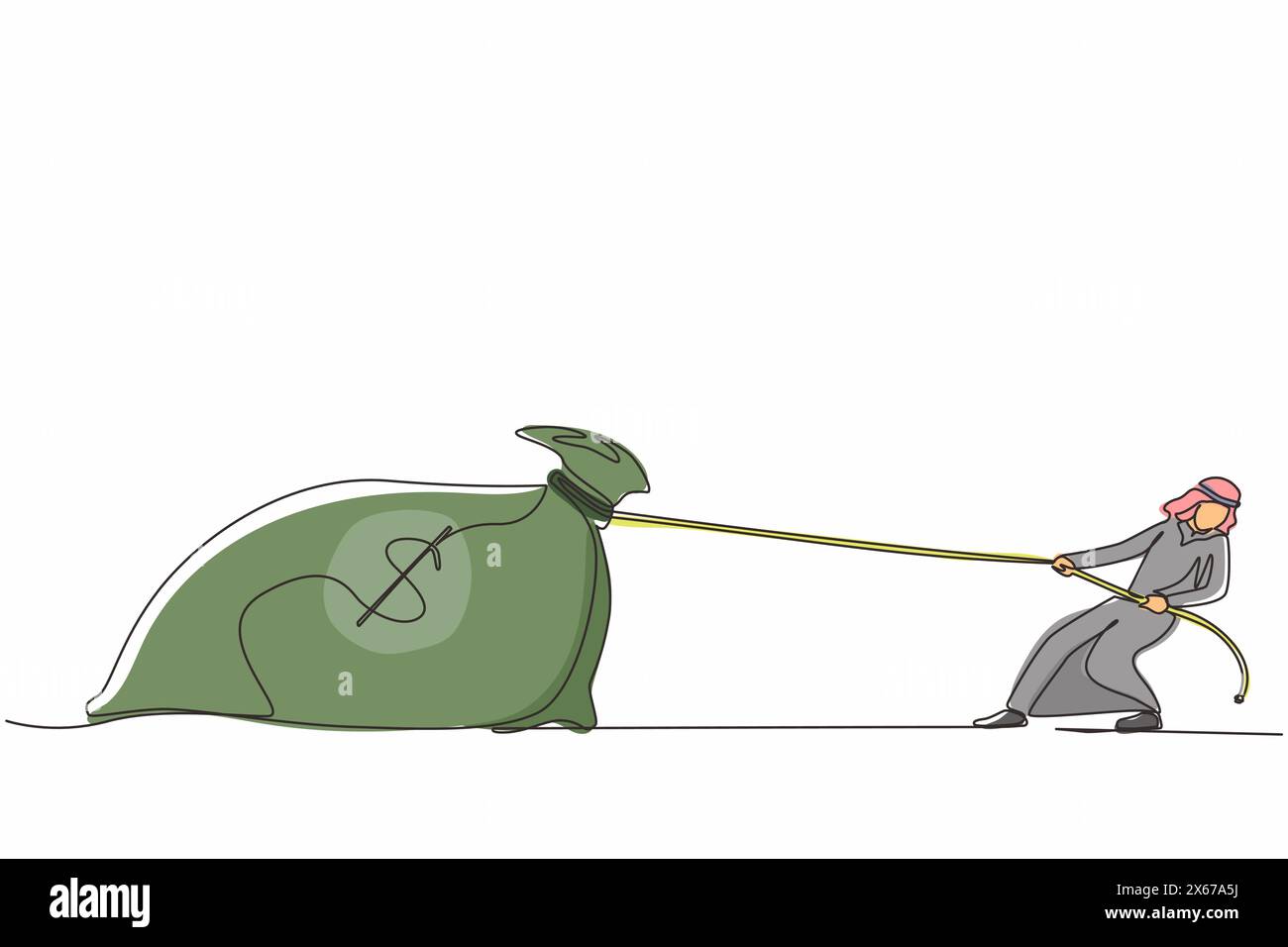 Continuous one line drawing Arabian businessman is struggling to pull ...