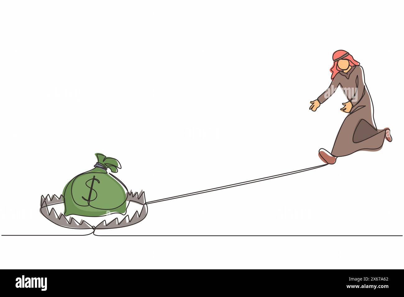 Single continuous line drawing money trap business. Arab businessman ...