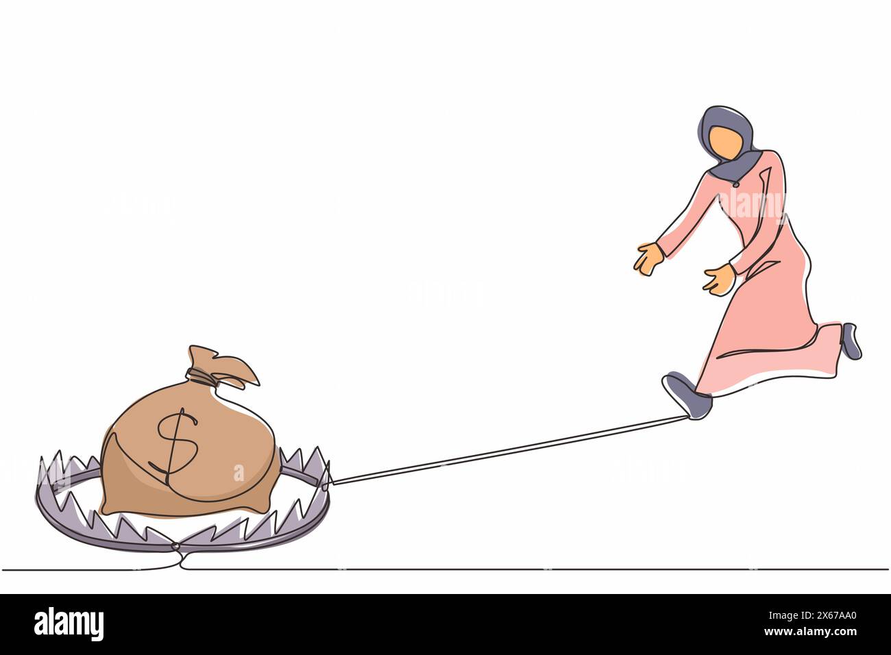 Single continuous line drawing money trap business. Arabian ...