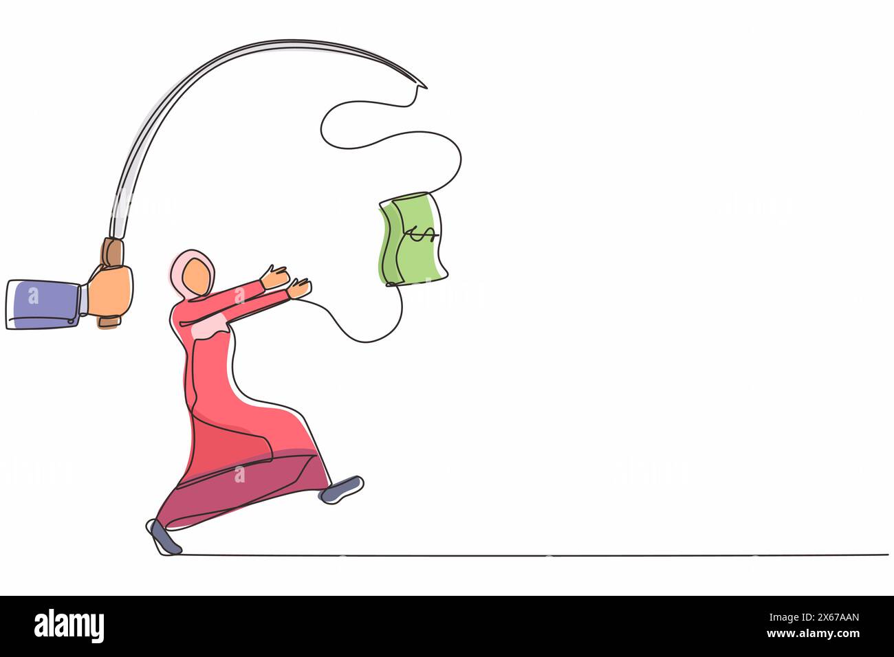 Continuous one line drawing hand with fishing pole and dollar cash ...