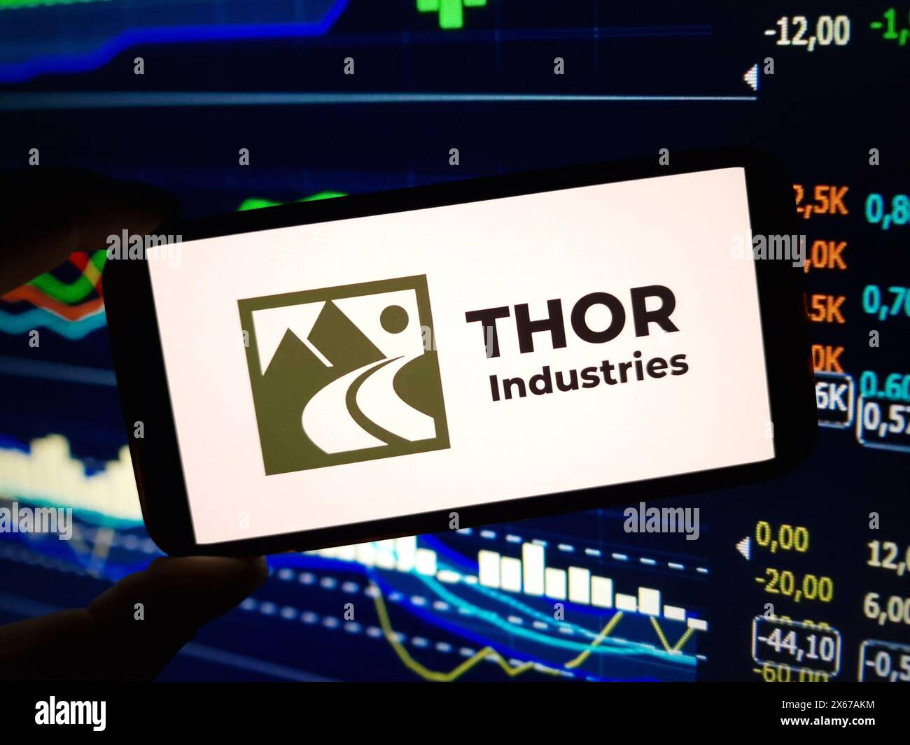 Konskie, Poland - May 12, 2024: Thor Industries company logo displayed ...