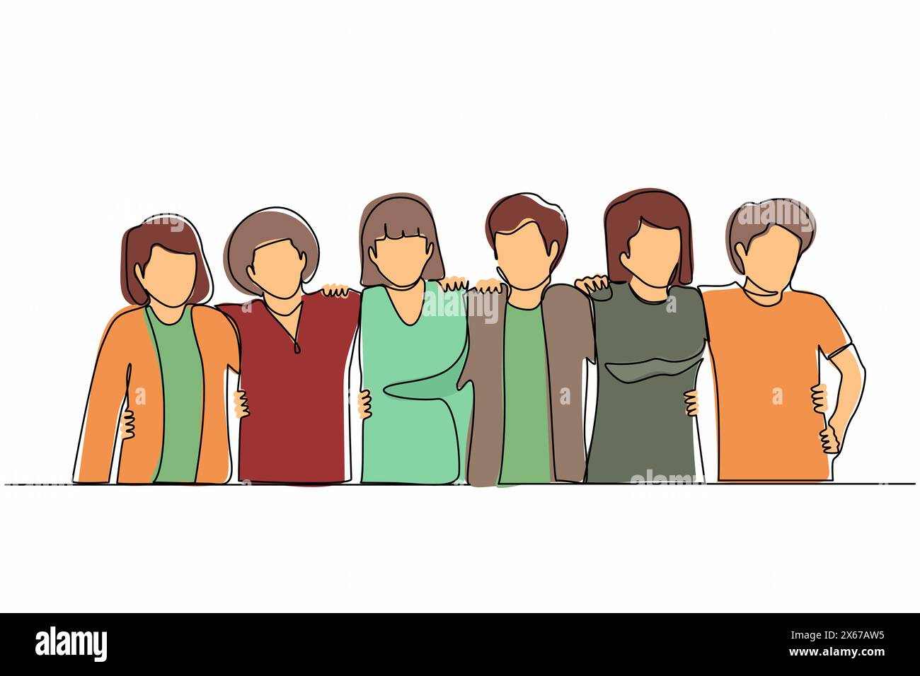 Continuous one line drawing friends forever. Hugging happy friendship ...