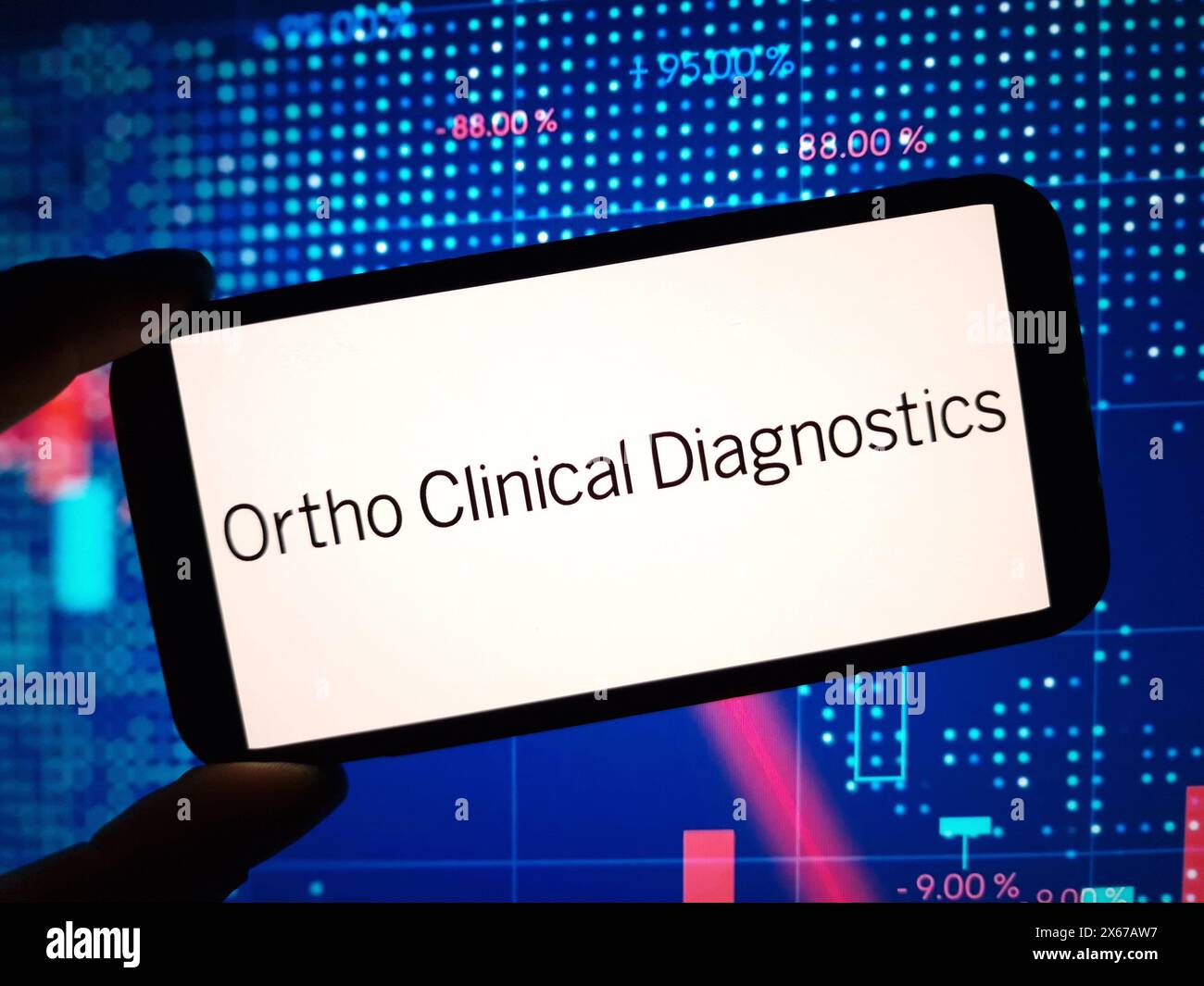 Konskie, Poland - May 12, 2024: Ortho Clinical Diagnostics company logo displayed on mobile ...