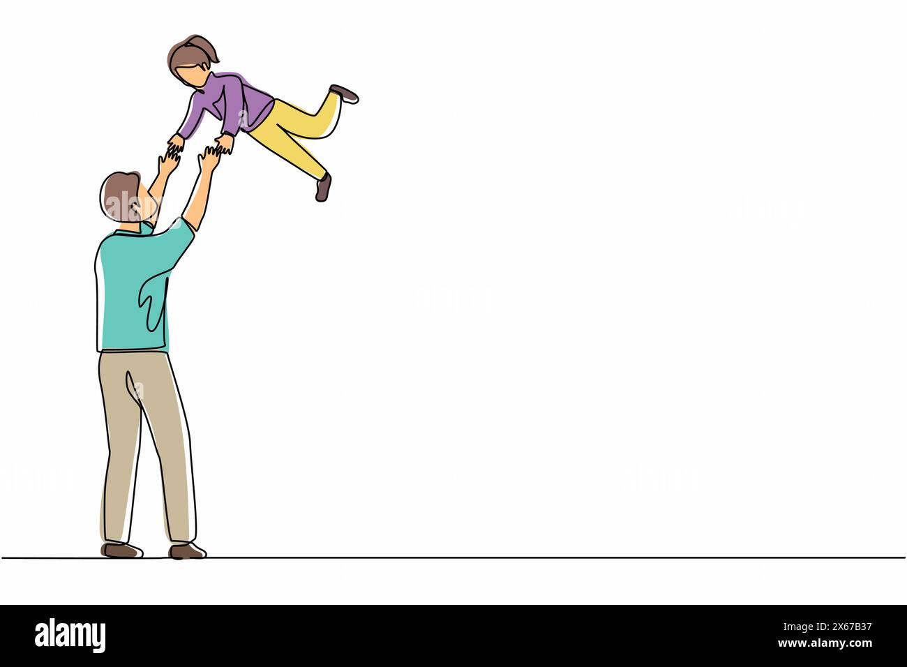 Single one line drawing dad carry his daughter. Father's day in ...