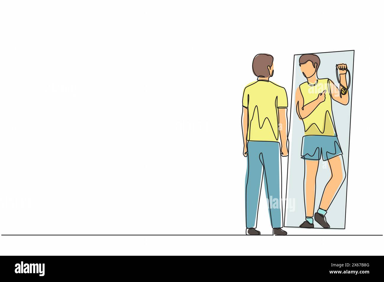 Single continuous line drawing businessman looking at mirror and seeing ...