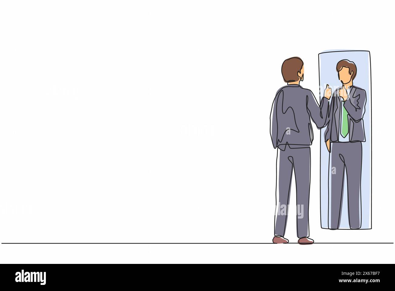 Single continuous line drawing businessman loves to look at his ...