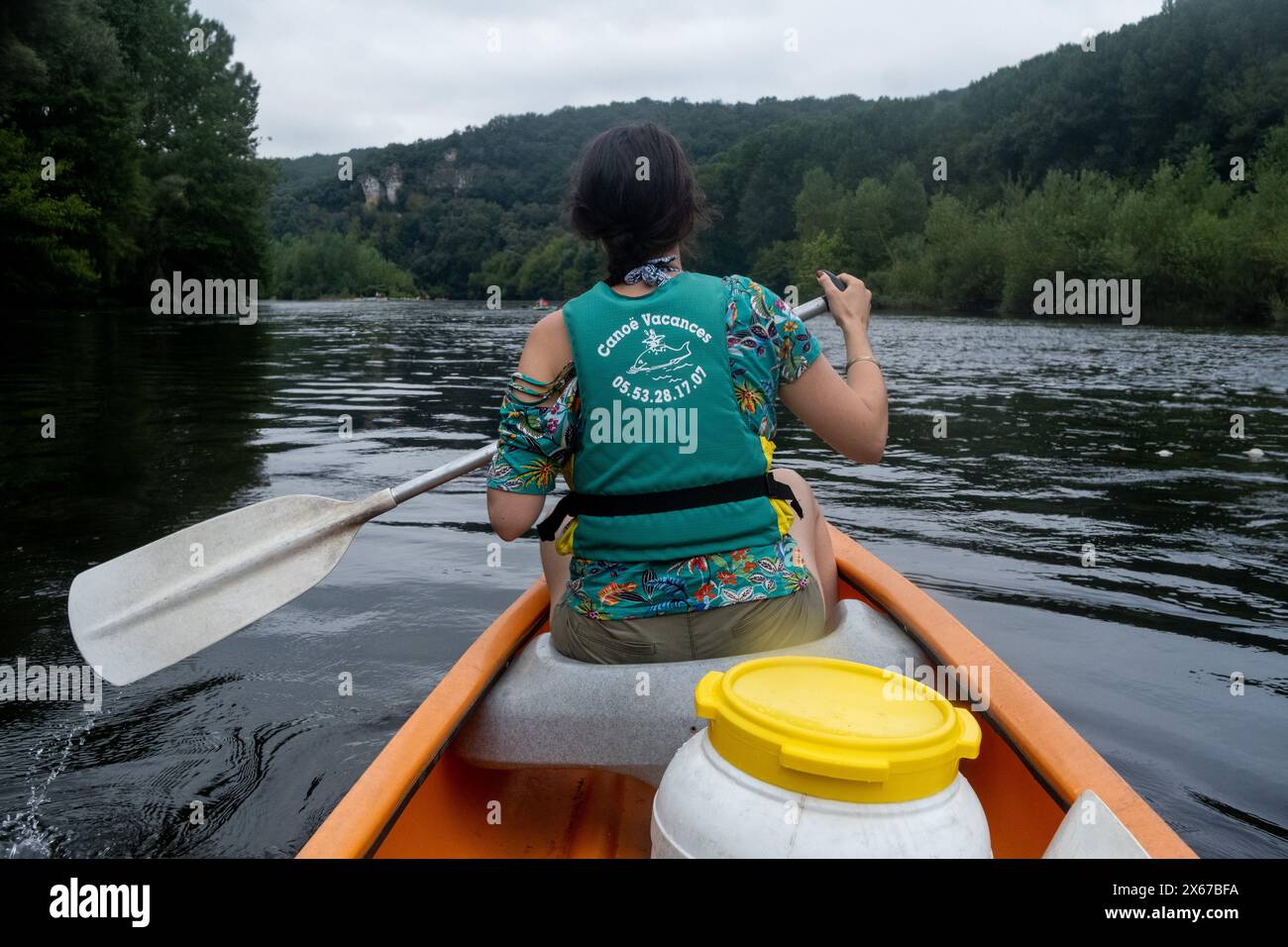 Nature outing in a canoe kayak boat on the Dordogne river during a ...
