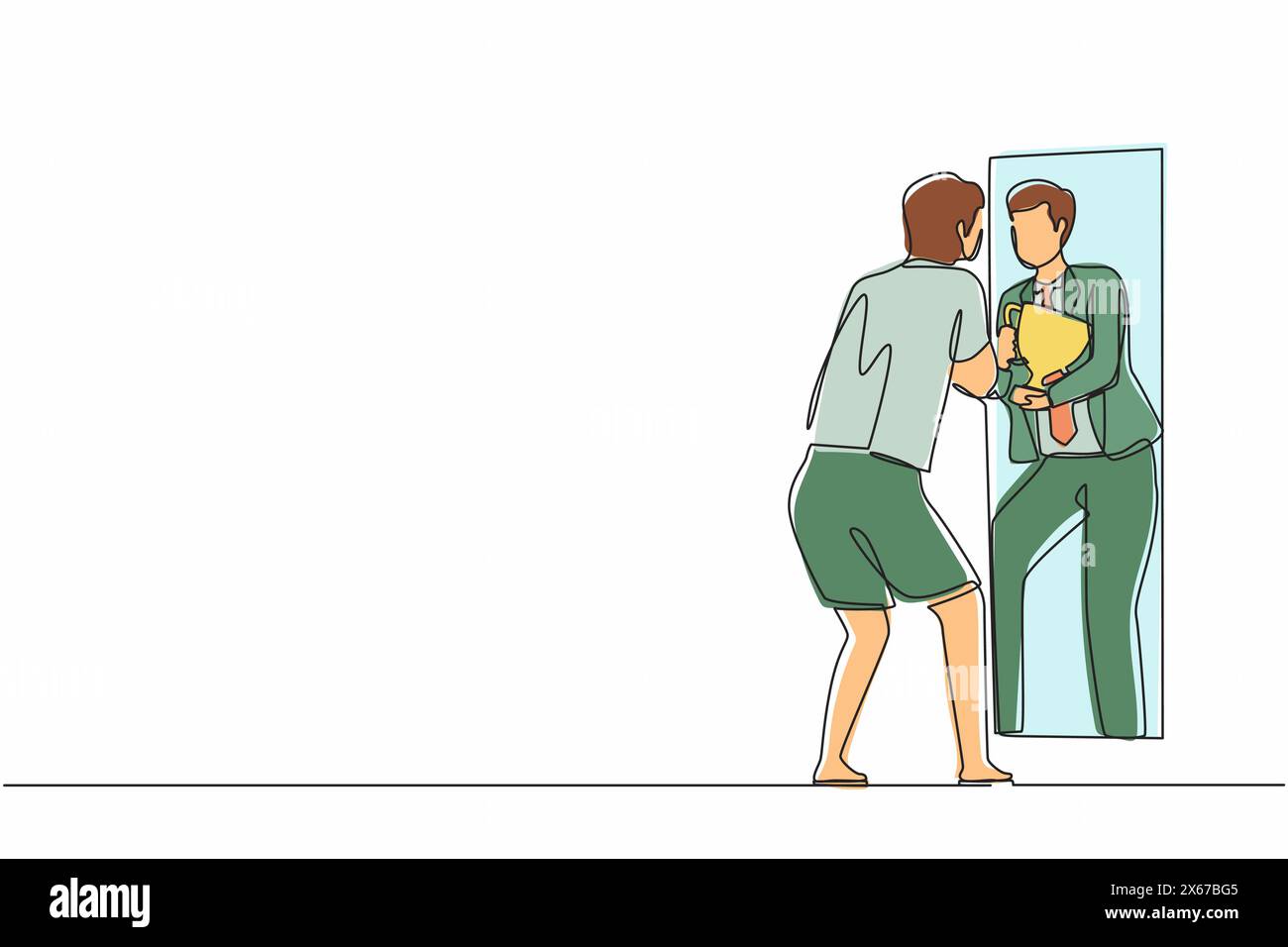 Continuous one line drawing businessman looking himself. Male in front ...