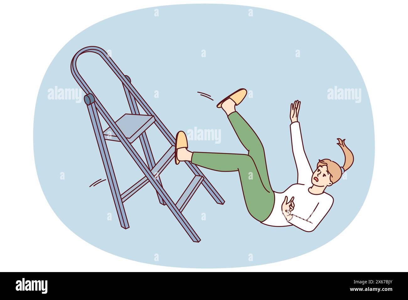 Clumsy woman falls off stepladder during repairs and risks injury and ...
