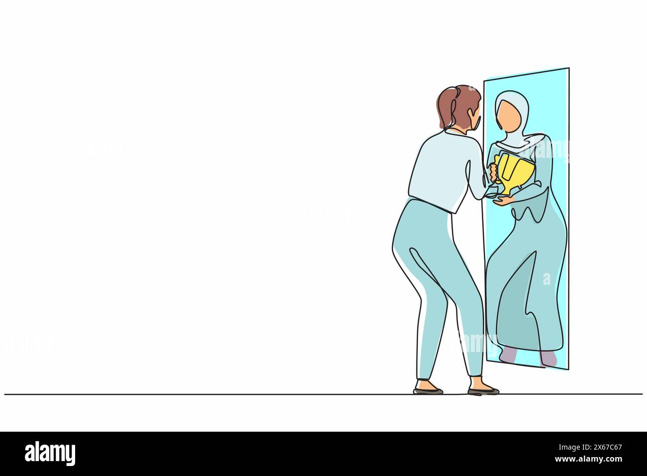 Single one line drawing Arabian businesswoman looking herself. Female ...