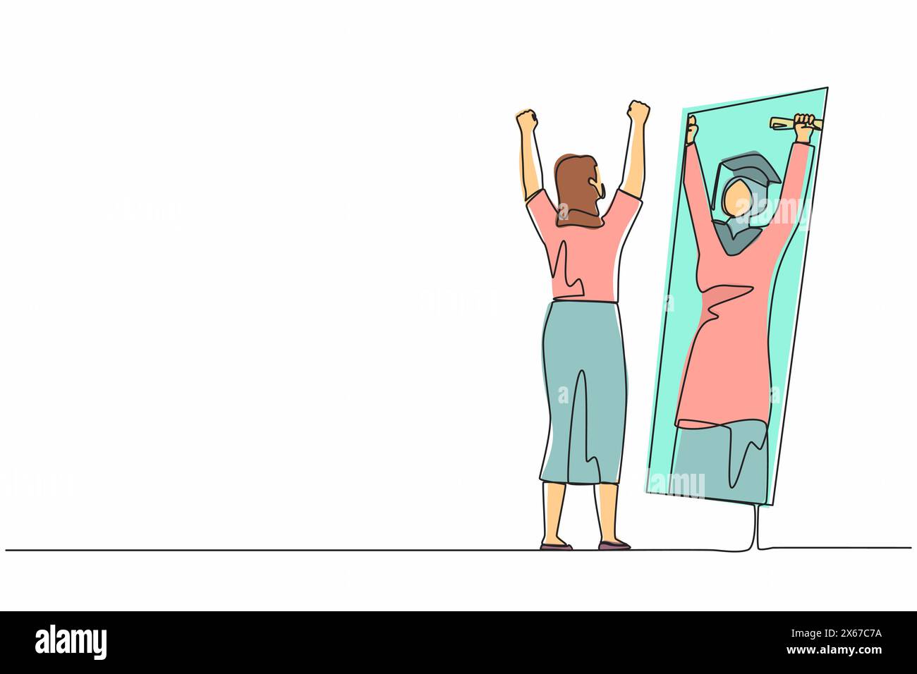 Single continuous line drawing Arabian businesswoman standing in front ...