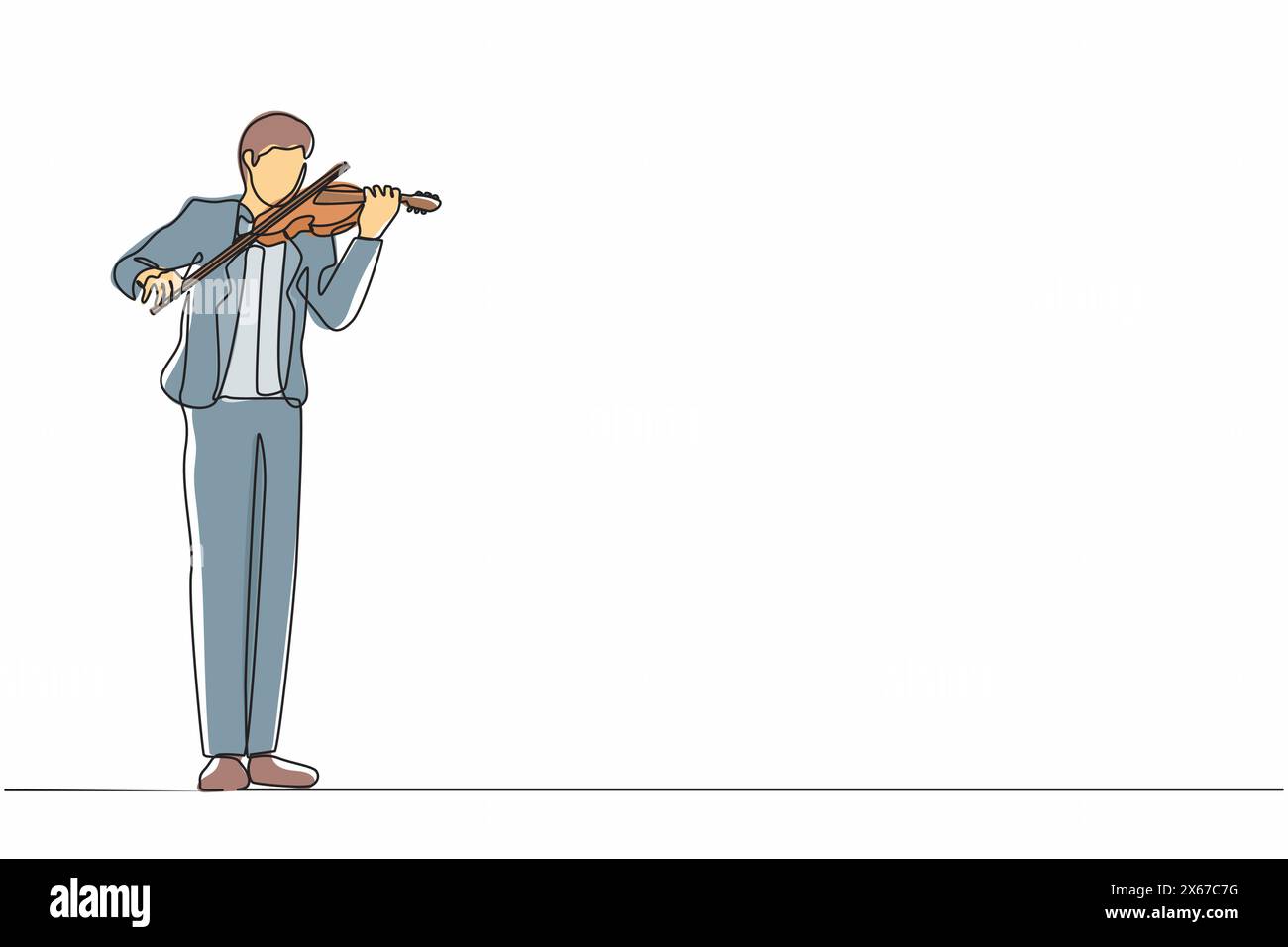 Single continuous line drawing man musician playing violin. Classical ...