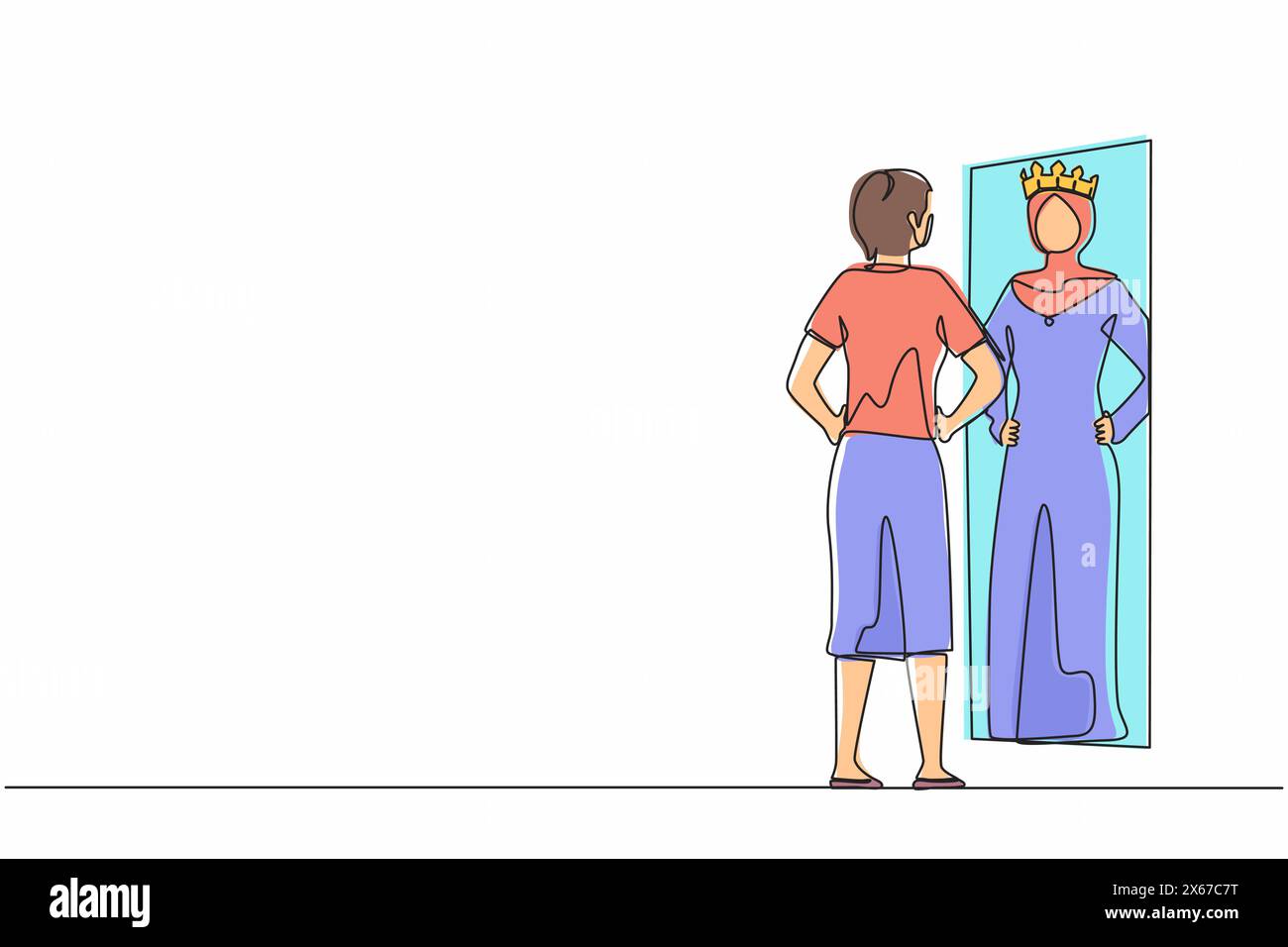 Single continuous line drawing narcissistic Arab businesswoman looking ...