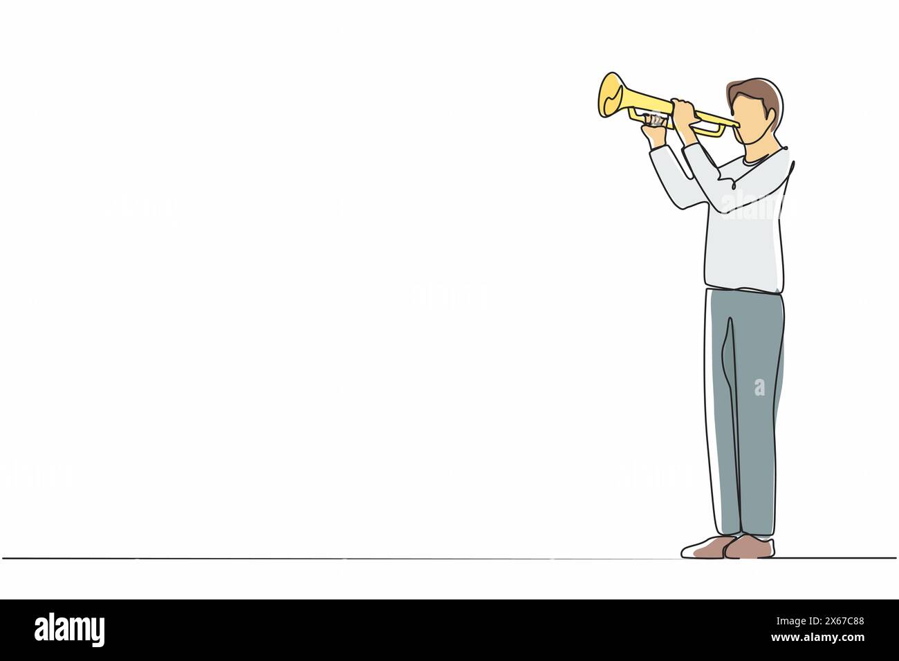 Single continuous line drawing man playing trumpet. Music instrumental ...