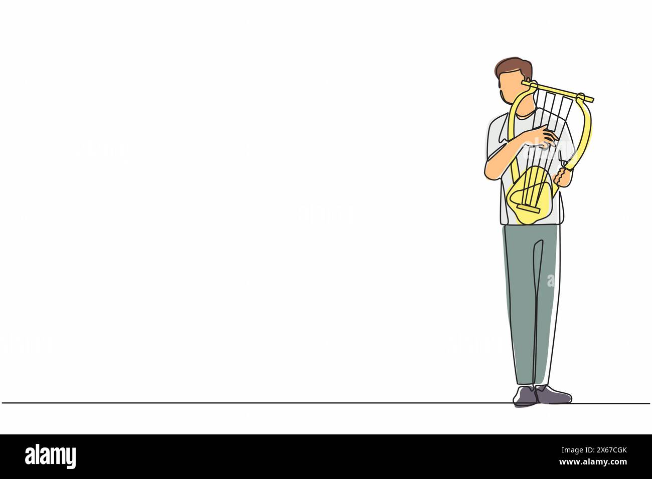 Continuous one line drawing male musician playing musical lyre ...