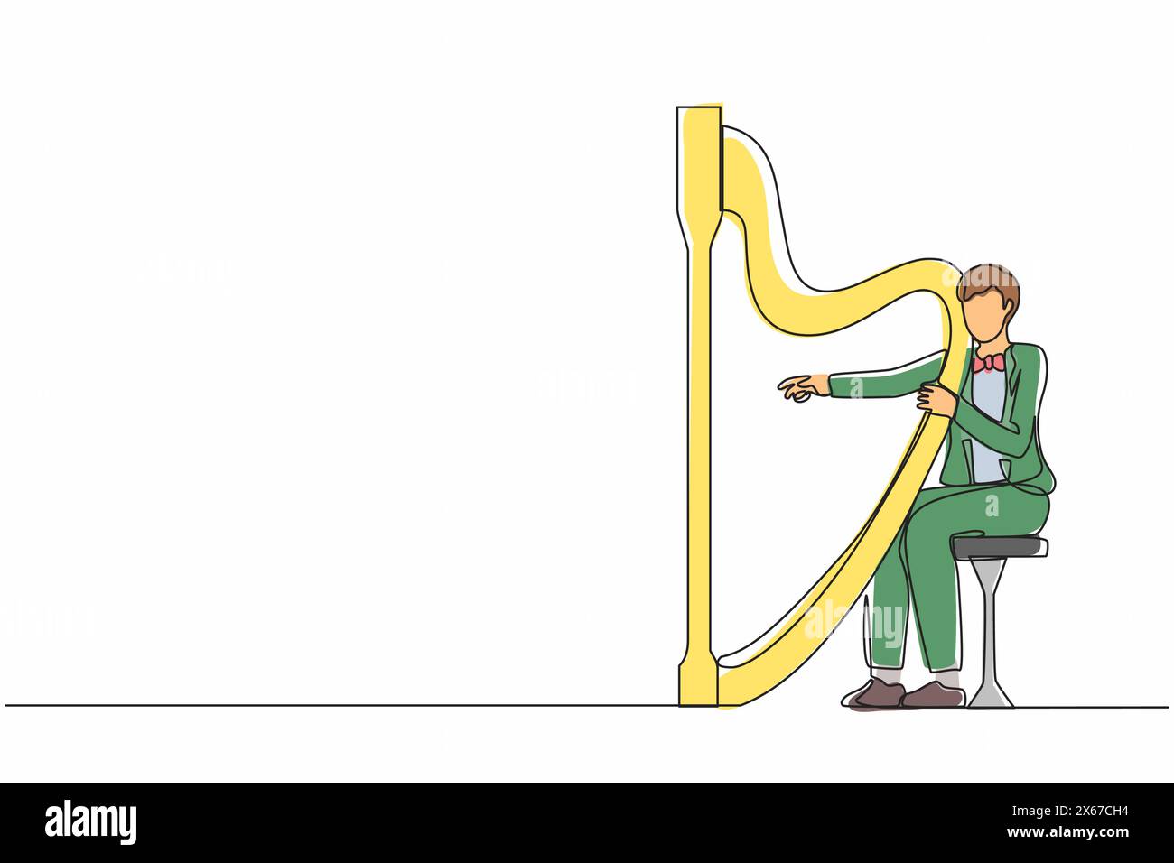 Single one line drawing man musician playing harp. Classical music ...