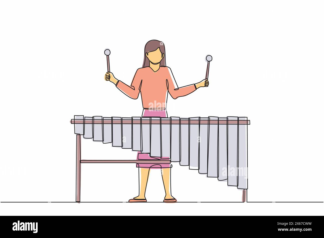 Continuous one line drawing woman percussion player play marimba. Young ...