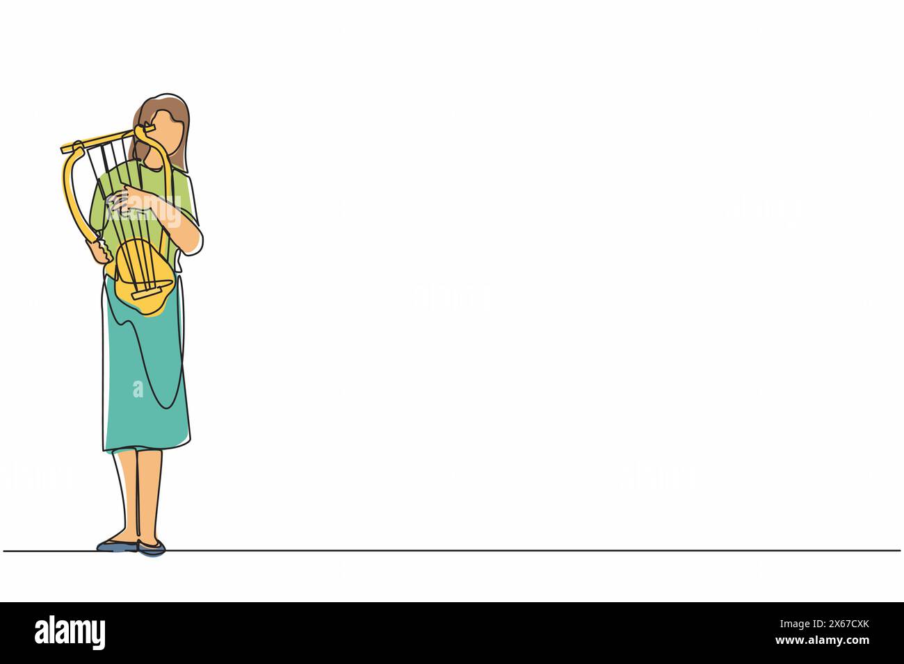 Continuous one line drawing female musician playing musical lyre ...