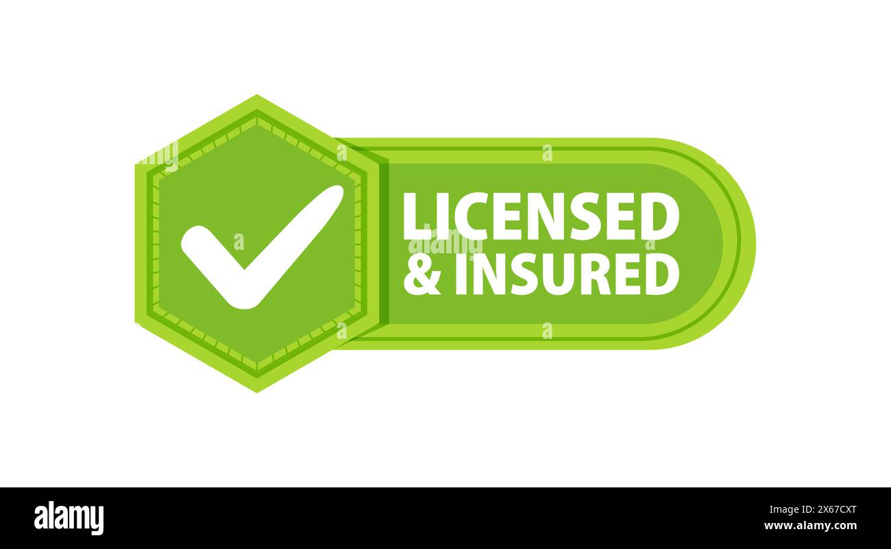 Licensed insured Badge with a check mark. Label or sticker Stock Vector ...