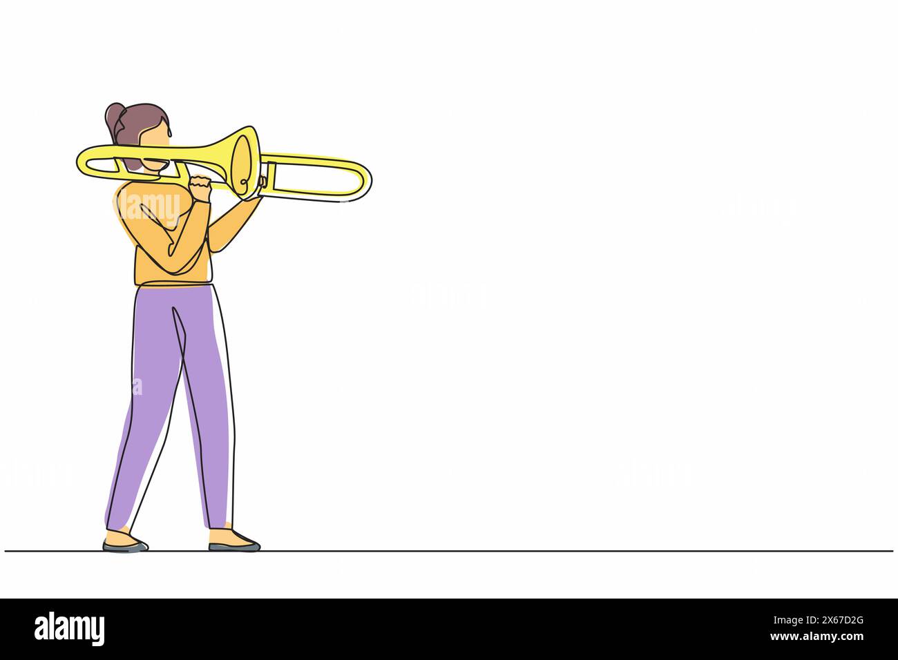 Single continuous line drawing trombone player. Female performer play ...