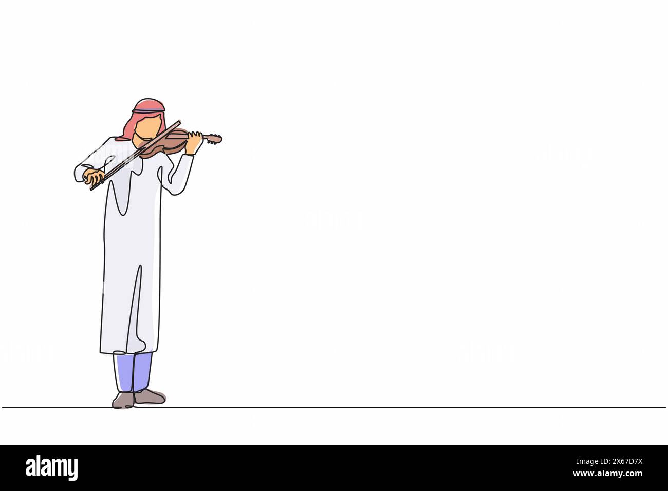 Single one line drawing Arabian man musician playing violin. Classical ...