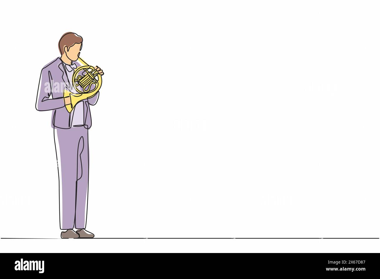 Single continuous line drawing male musician in suit performing classic ...