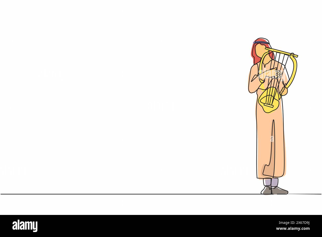 Single one line drawing Arab male musician playing musical lyre ...