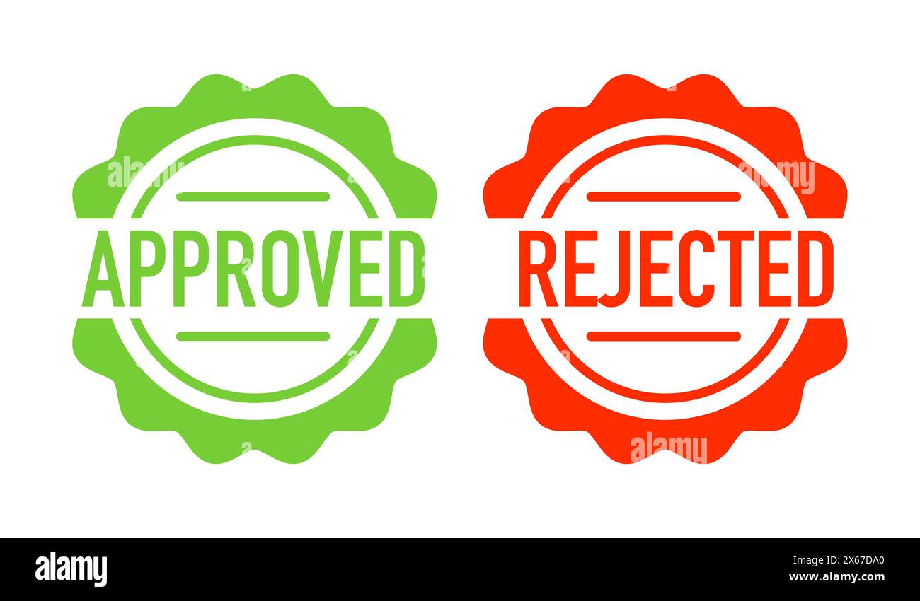Approved and rejected signs, label. Two green and red stickers Stock ...