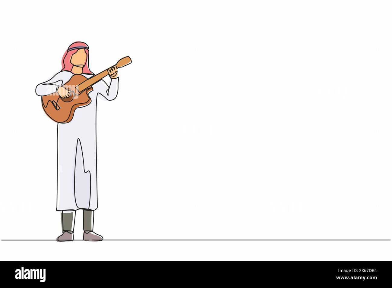 Continuous one line drawing Arabian man playing acoustic guitar ...